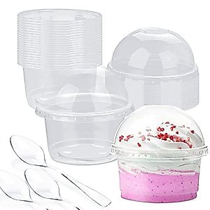 Dessert Cups Clear Plastic Cups,50 Pack Dessert Cups Clear Plastic Cups with Dome Lids,Party Cups Fruit Cups Snack Bowls for Iced Cold Drinks Ice Cream Cupcake Parfait (5 OZ)