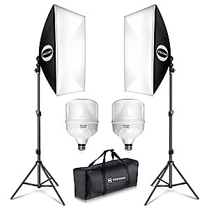 Tocoan Softbox Photography Lighting Kit, 2packs 27 x 20 inches Photo Studio Equipment & Continuous Lighting System with 40W 8000K LED Bulbs Professional Studio Lighting, Live Streaming, YouTube