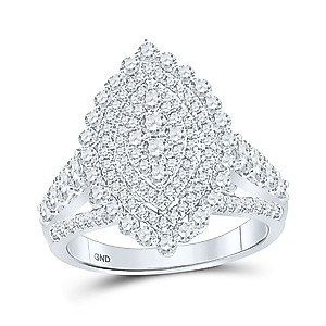 14kt White Gold Round Diamond Cluster Bridal Wedding Engagement Ring 1-3/4 Cttw
