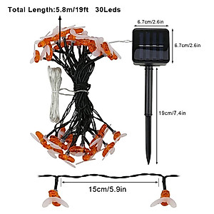 ER CHEN Solar Powered String Lights, 30 Cute Honeybee LED Lights, 15FT 8 Modes Starry Lights, Waterproof Fairy Decorative Lights for Outdoor, Wedding, Homes, Gardens, Patio, Party etc (Warm White)