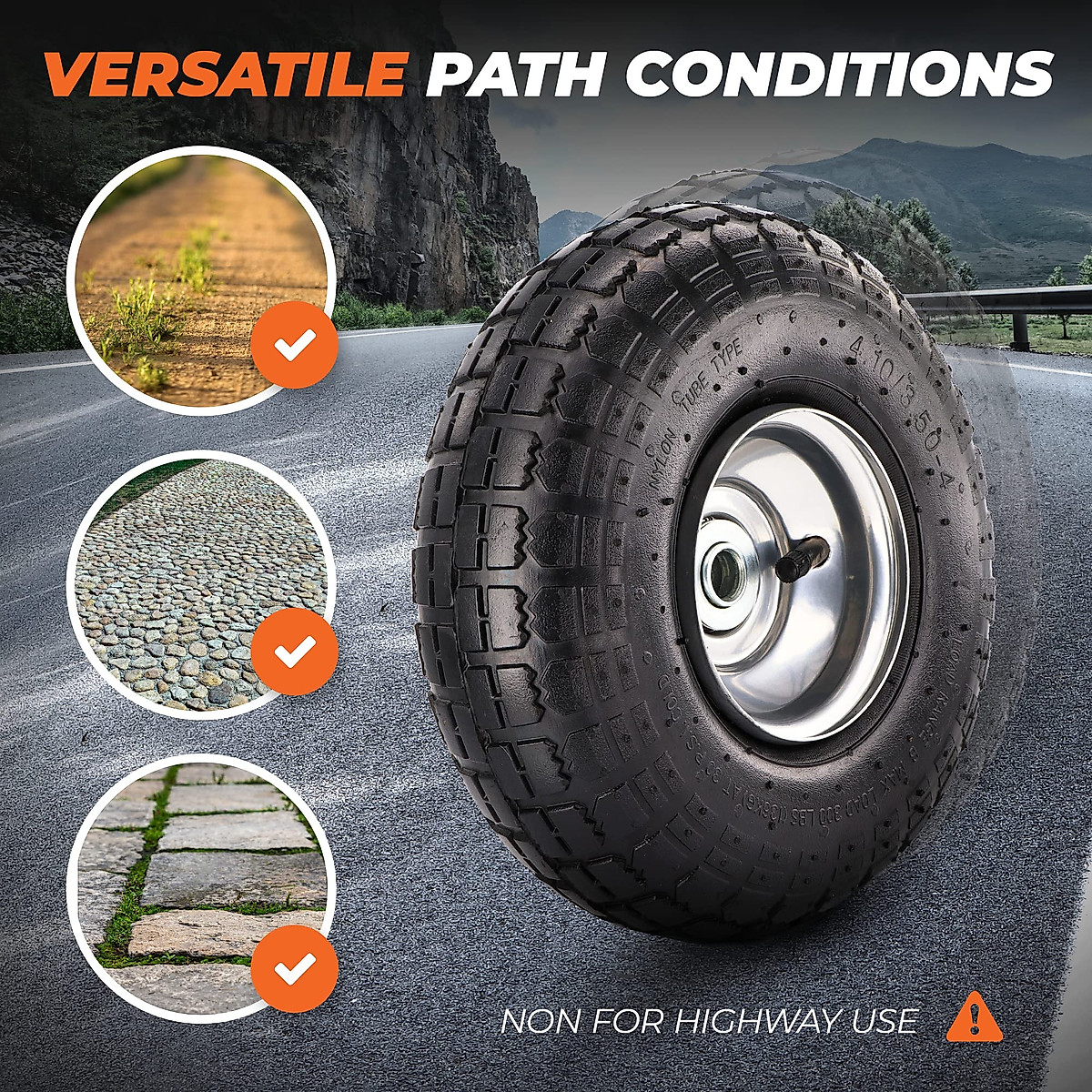 4 Pack 10-Inch Tires and Wheels 4.10/3.50-4 Replacement Utility Tires for Dolly, Hand Truck, Gorilla Cart, Generator, Lawn Mower, Garden Wagon With 5/8-Inch Axle Borehole and Double Sealed Bearings