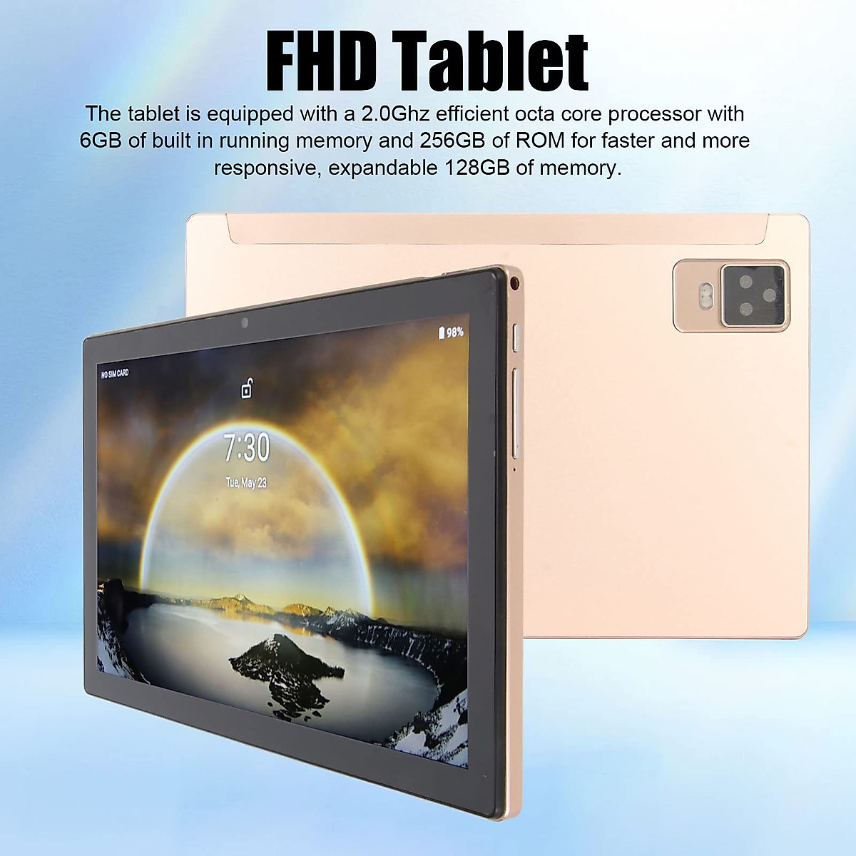 10.1 Inch Tablet Android 12 Tablet, Android Gaming Tablet, Octa Core Processor, 6GB RAM 256GB ROM, FHD Touchscreen, 8MP+16MP Dual Camera, 2.4G/5G WiFi, BT5.0, 7000mAh Battery (Gold)