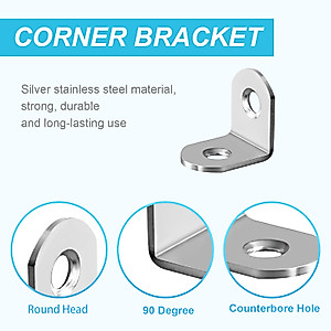 50 Pcs L Bracket Corner Brace MONKIPAER Metal Corner bracket 90 Degree Angle Stainless Steel Bracket with 100 Pcs Screws for securing wooden frames tables chairs bed furniture and other DIY structural