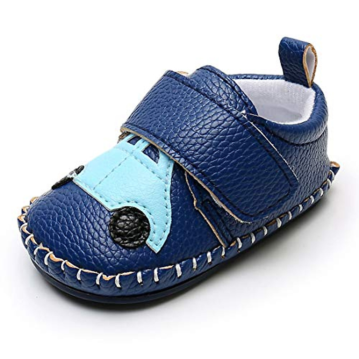 Lidiano Baby Non Slip Rubber Sole Cartoon First Walking Slippers Crib Shoes Newborn Infant Toddler Training Shoes (12-18 Months, Blue Car)