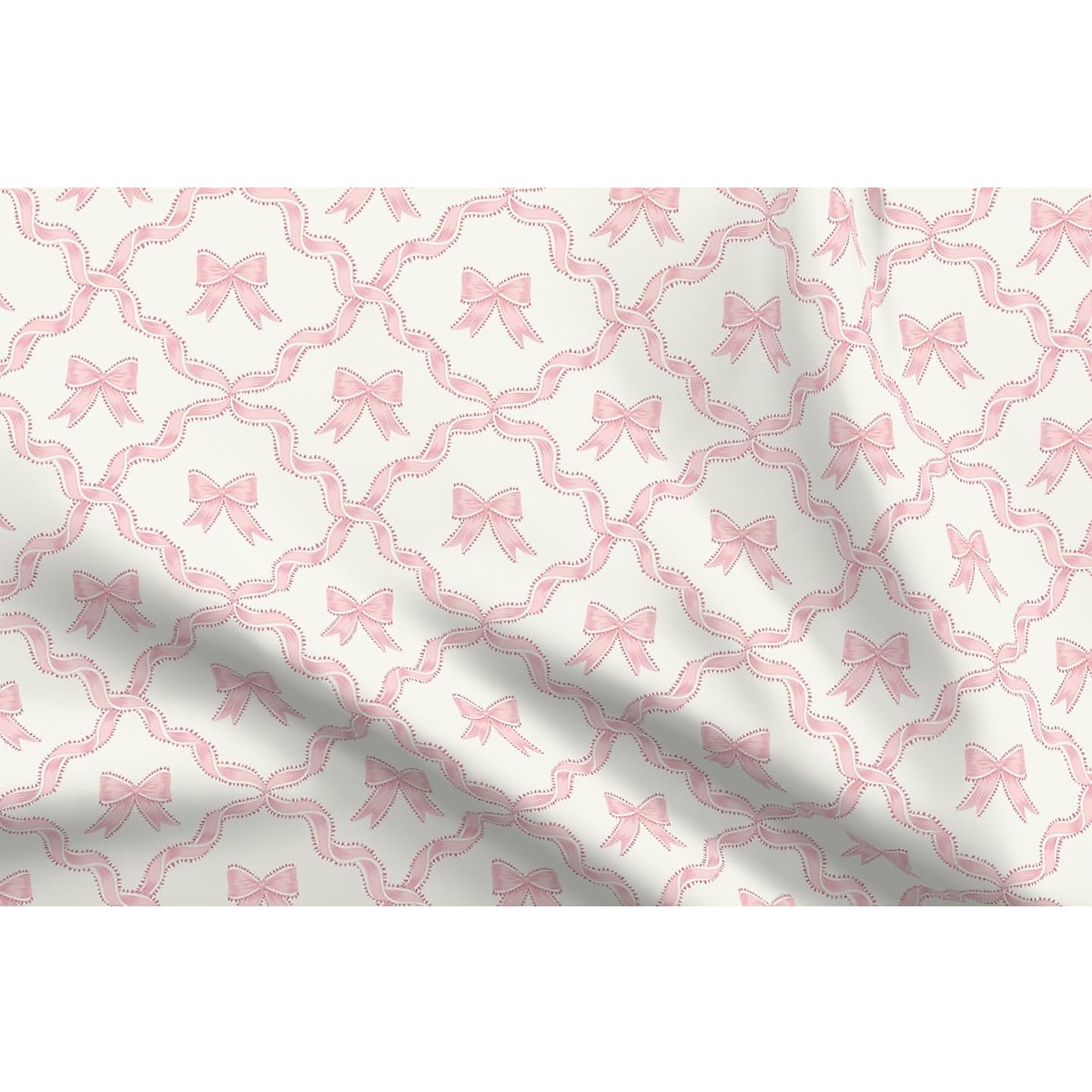 Spoonflower Fabric - Pink Bow Ribbon Trellis Pastel Baby Grandmillennial Chinoiserie Printed on Petal Signature Cotton Fabric by The Yard - Sewing Quilting Apparel Crafts Decor