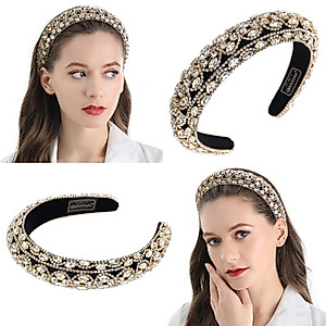 QIANXUAN Crystal Rhinestone Headbands For Women White Pearl Headbands For Girls Padded Headband Black Velvet Jewelry Chain Hairband Handmade Pearly Flower Retro Filling Diamond Hair Accessories