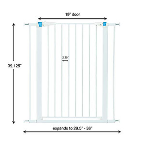Pet Gate | 39" High Walk-thru Steel Pet Gate by 29" to 38" Wide in Soft White w/ Glow Frame, X-Tall