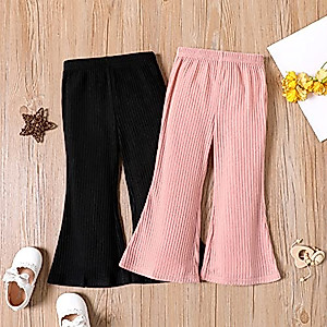 PATPAT Toddler Girl Ribbed Bell Bottom Flare Pants Solid Color Casual Elastic Waist Wide Leggings Trousers 2 Years Apricot
