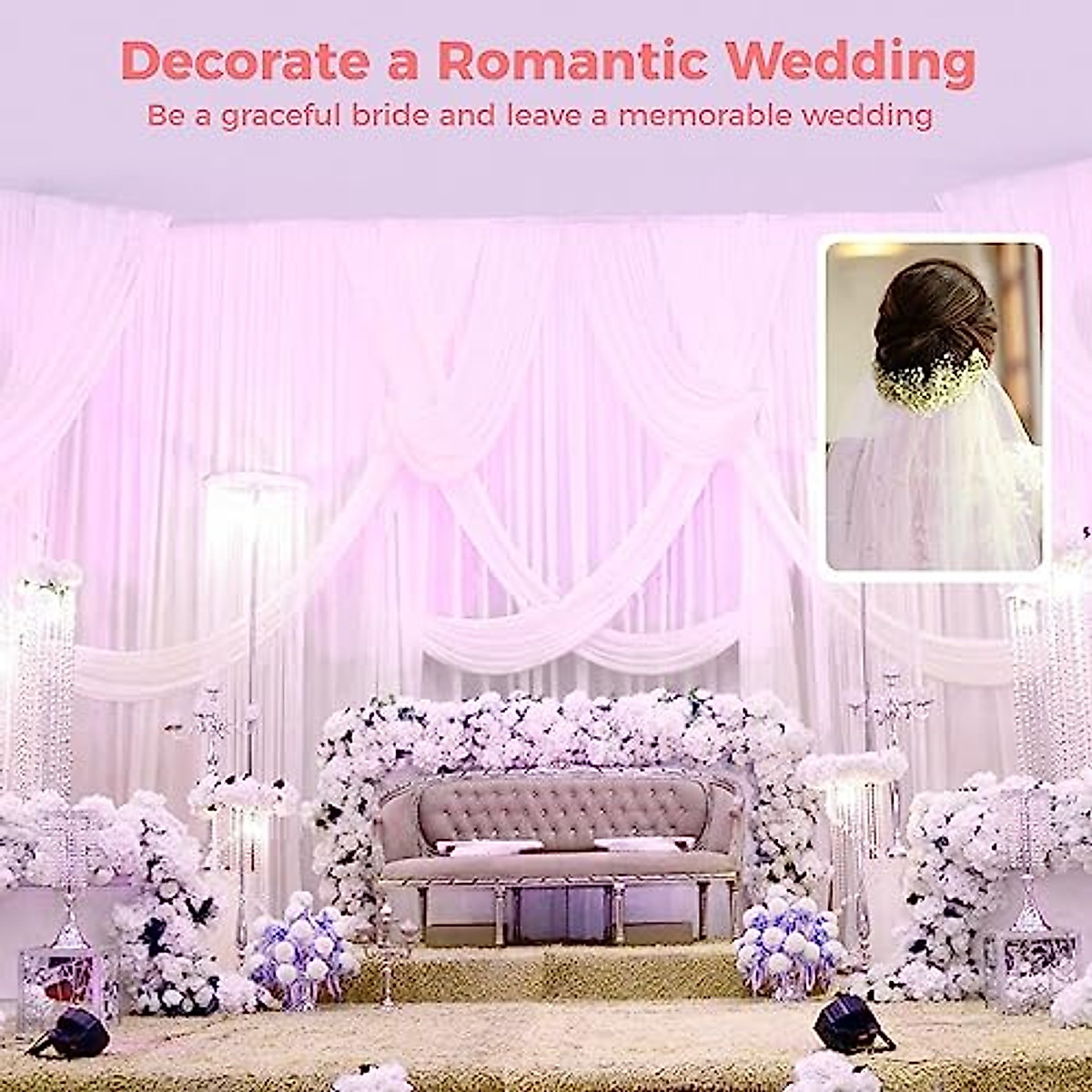 Gold Glitter Sequin Tulle Fabric Star Moon Tutu Skirt Dress Sewing, 63" x 11 Yard Birthday Ribbon Wedding Veil Backdrop Decoration Gauze