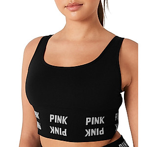 Victoria's Secret Pink Seamless Scoop Neck Sports Bra, Low Impact, Lightly Lined, Cropped, Sports Bras for Women, Black (XL)