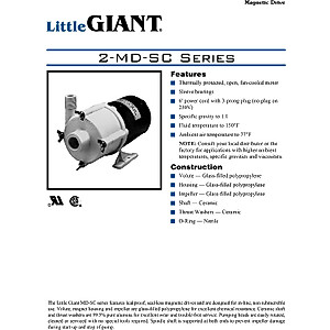 Little Giant 115 Volt, 1/25 HP, 510 GPH 2-MD-SC Non-Submersible Semi-Corrosive Chemical Magnetic Drive Pump, 6-Foot Cord with Plug, Black/White, 580503