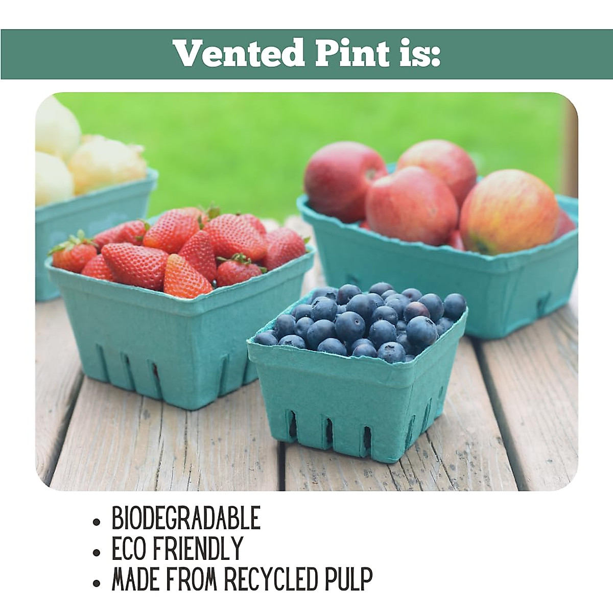 Kitchens Green Molded Pulp Fiber Berry / Produce Vented 1 Pint Basket 40 Pieces