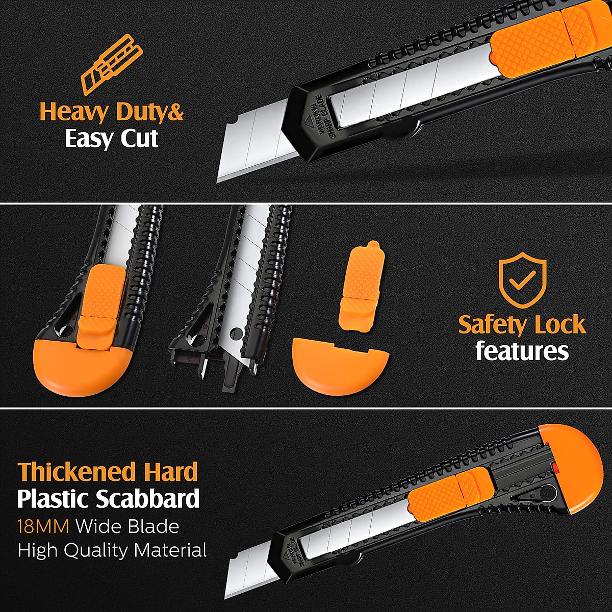 100 Pack Box Cutter Retractable Utility Knife 18mm Wide Blade Cutter Cardboard Cutter Suitable for Office Art, Craft and Home Use