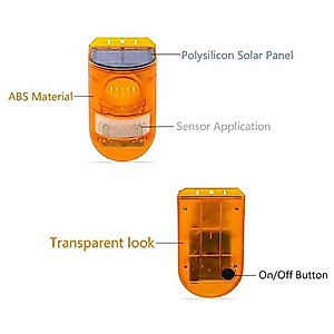 Aolyty Solar Motion Sound Alarm LED Strobe Warning Red Light Security Outdoor Keep Animal Away for Home Warehouse Farm (Yellow Lampshade)