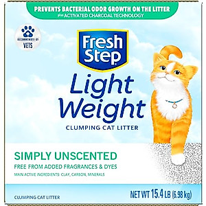 Fresh Step Simply Unscented Light Weight Clumping Litter, Fresh Step Unscented Cat Litter With Activated Charcoal Technology, 15.4 lb. Box