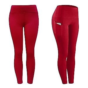 GOBUQIRAN Women' s Workout Leggings Fitness Sports Running Yoga Casual Pants High Waist Soft Pants with Pockets Red
