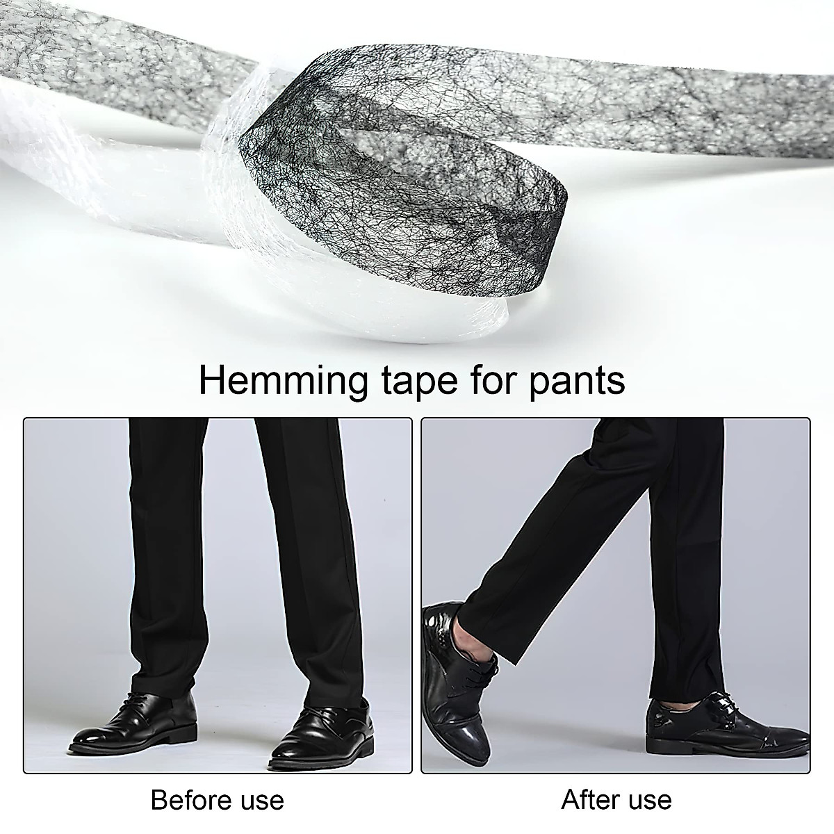 6 Rolls of Versatile Hemming Tape, 162 Yards of No-Sew Iron-On Fabric Fusing Tape for Easy Clothes Repair and Sewing Projects, Ideal for Pants, Dresse, Curtain and More (0.4/0.8/1.2 inch, White/Black)