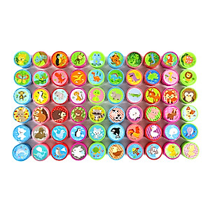 TINYMILLS 60 Pcs Animals Assorted Stampers for Kids with 60 Different Designs Party Favor Goodie Bag Prizes Classroom Rewards Pinata Filler Arts and Crafts for Kids