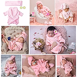 M&G House Newborn Photography Props Bathrobe Outfits Baby Photoshoot Props Robe Girl Baby Photo Prop Outfit Robe Bath Towel Costume Sets 0-6 Months(Pink)