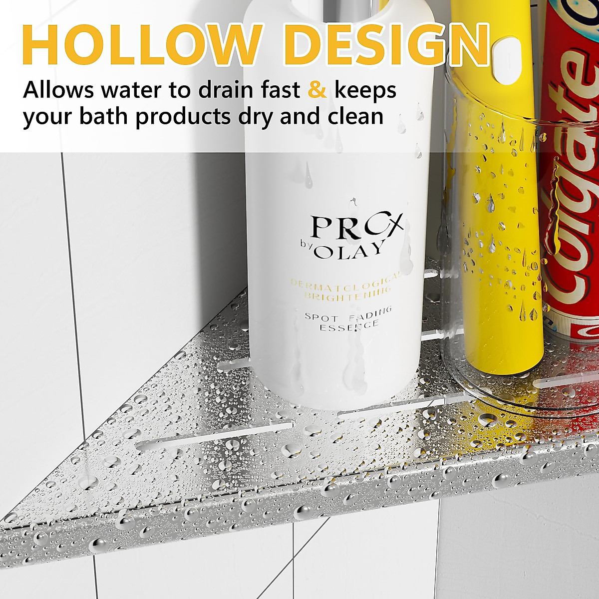 Neodrain 10“ Brushed Corner Wall Shelf Set of 2, Floating Corner Shelves for Wall, 304 Stainless Steel Shower Storage Shelves for Bathroom,No Drilling