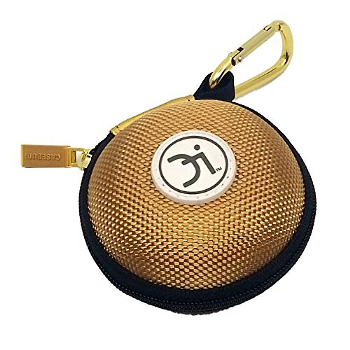 CASEBUDi Round Earbud and Phone Charger Storage Case with Carabiner | Limited Edition Gold Ballistic Nylon