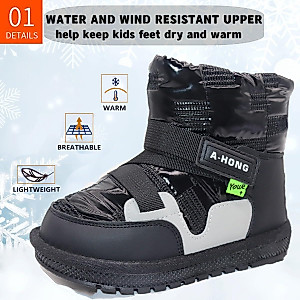 Sugmzox Kids Girls Boys Winter Snow Boots Fur Warm Non Slip Outdoor Ankle Boots black size 2