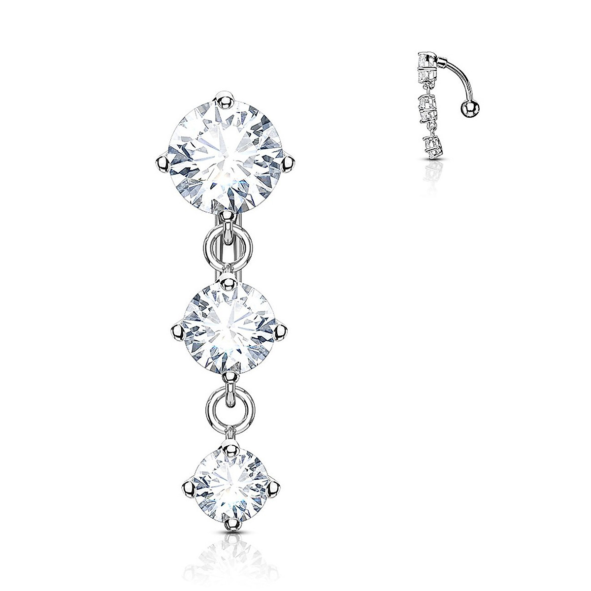 Forbidden Body Jewelry Surgical Steel Sexy Dangle Reverse Mount Triple CZ Vertical Drop Belly Ring