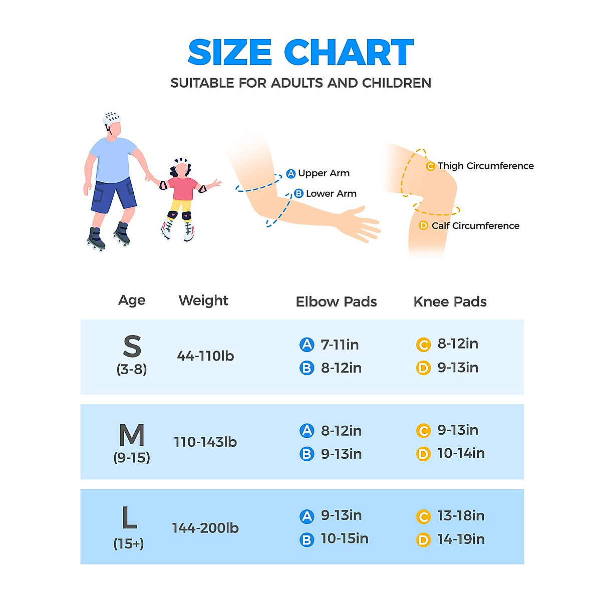 BOSONER Adult/Women/Kid Knee Pads Elbow pads Wrist Guard 6 in 1 Protective Gear Set for Skating Skate Skateboarding BMX Bicycle Inline Roller for Men Women Child Kids