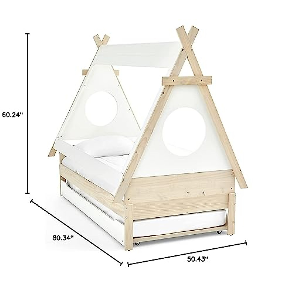 Ti Amo Savannah Teepee Bed & Trundle, White/Natural