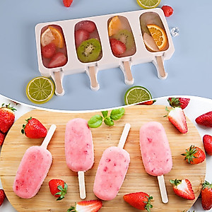 Sakolla 3 Pack Large Popsicle Molds 4 Cavities Cake Pop Silicone Molds Oval Ice Cream Cakesicle Molds for Chocolate Baking with 100 Wooden Sticks