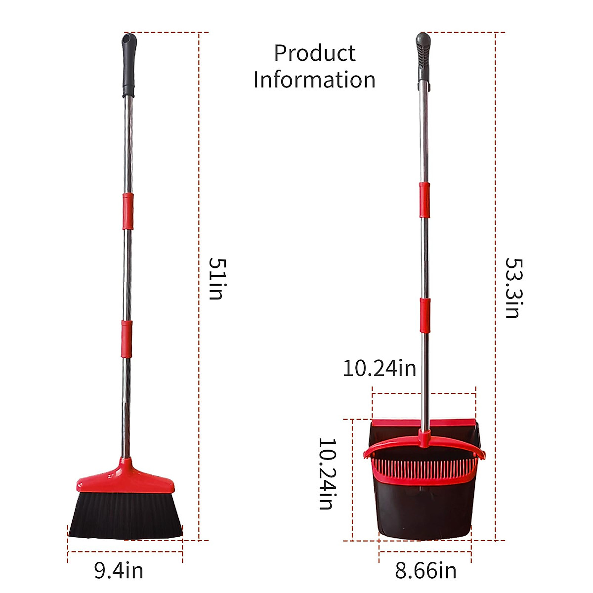 Broom with Dustpan Combo Set 54" Long Handle Angle Broom for Home Cleaning