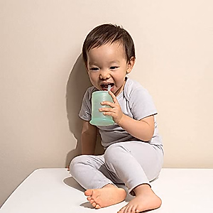 Olababy 100% Silicone Training Cup with Straw Lid (Mint) and Training Spoon Set Bundle