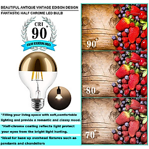 KarlunKoy Half Chrome Light Bulb 6W (60W Equivalent) Dimmable LED Edison Bulb G80/G25 Globe Shape Decorative LED Bulb Half Gold Reflected Light 2700K Soft White E26 Base Pack of 4