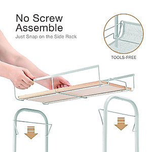 KINGRACK 4-Tier Slim Rolling Cart with Wooden Tabletop, Metal Utility Cart, Easy Assemble Slide Out Narrow Storage Cart for Narrow Space Kitchen Bathroom Laundry Room, Green