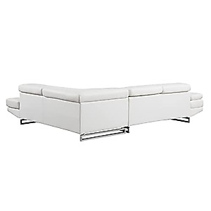 Blackjack Furniture Union Modern Faux Leather Sofa with Adjustable Headrests, Chaise, Elegant Tufted Seat, High-Density Foam and Stainless Steel Legs, Right Facing Sectional, White