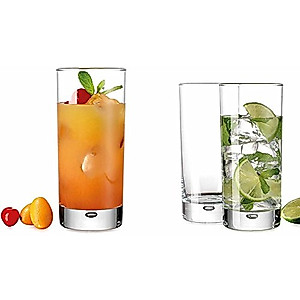 PDTXCLS Heavy Base Highball Glasses 17 Ounce with S/S Straws, Clear Tall Barware Drinking Glasses for Water, Juice, Beer, Whiskey, and Cocktails - Set of 4