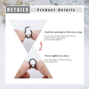 Ubjuliwa 12pcs Septum Jewelry 16g Daith Earrings Hinged Hoop Nose Rings Septum Clicker Cz Stainless Steel Cartilage Earring Helix Tragus Daith Piercing Jewelry 8mm Black