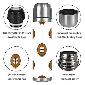 Stainless Steel Leather Vacuum Insulated Mug Christmas Cookies Thermos Water Bottle for Hot and Cold Drinks Kids Adults 16 Oz