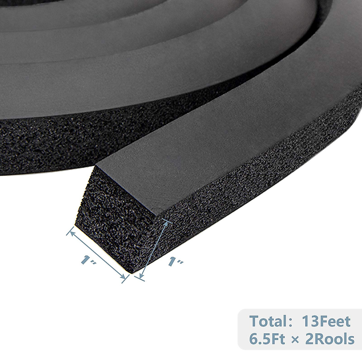 13Ft NBR+PVC Air Conditioner Foam Seal Insulating Strip 2 Roll 1 x 1 Inch 6.5 Feet Long Heavy Duty Window Seal Weather Stripping with High Resilience No-Adhesion