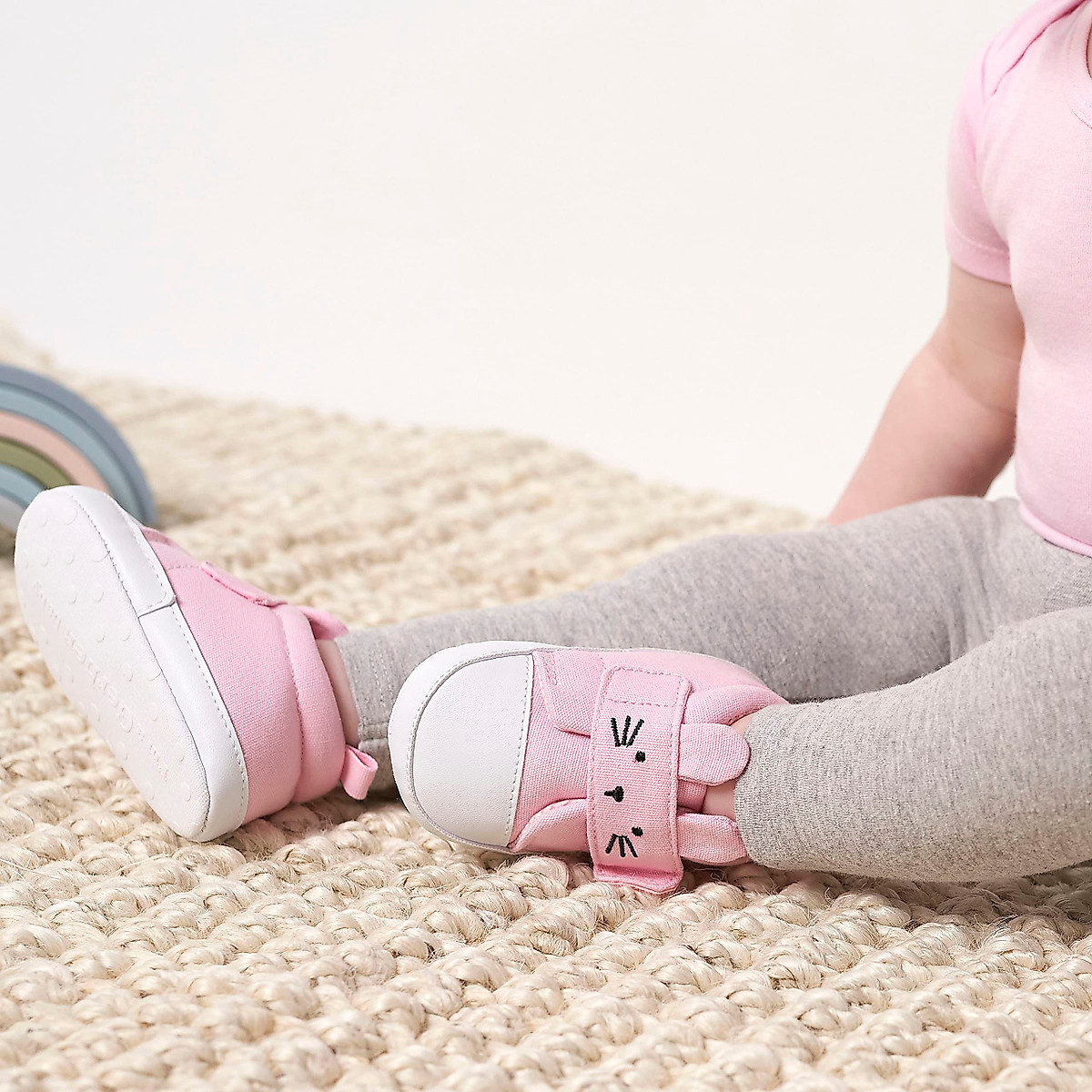 Gerber Unisex Baby Sneakers Crib Shoes Newborn Infant Toddler Neutral Boy Girl Bunny Pink 6-9 Months