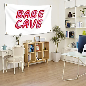 Babe Cave Flag 3x5 Feet Flag Funny Poster Durable Man Cave Wall Flag with 4 Brass Grommets This beautiful entertaining banner flag for College Dorm Room Decor,Outdoor, events, festivals..