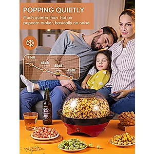 Popcorn Machine, 6.3 Qtrs./28 Cup Popcorn Maker, 800w Stir Crazy Popcorn Popper with Quick-Heat Technology, Removable Non-Stick Surface, Cool Touch Handles, Thicken Transparent Cover, 2 Measuring Cap