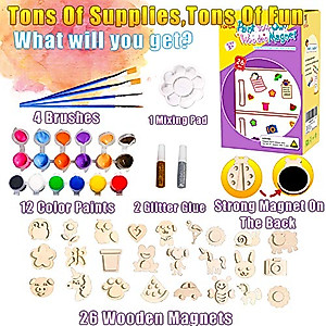 YOFUN Paint Your Own Wooden Magnet - Wood Painting Craft Kit and Art Set for Kids, Art and Craft Supplies Party Favors for Boys Girls Age 4 5 6 7 8, Easter Crafts & Basket Stuffers