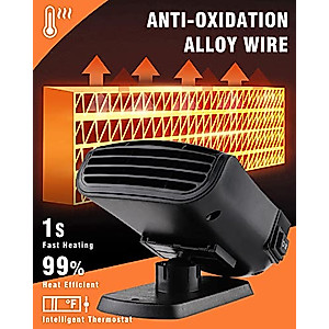 Car Heater,12V 150W Portable Car Heater Defroster Fans, 2 in 1 Heating & Cooling Fast Heating Defrost Defogger with Plug in Cigarette Lighter, Window Defroster for Car, SUV, Jeeps, Trucks, Black