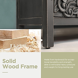 Sophia & William 2-Door Accent Cabinet, Distressed Storage Cabinet with 2 Carved Doors and Wooden Frame for Entryway, Living Room, Black