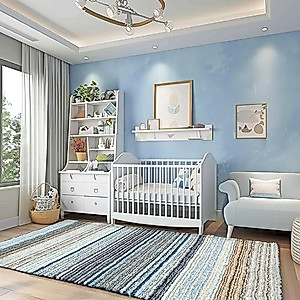 nuLOOM Drey Striped Shag Area Rug - 8x10 Shag Area Rug Casual Teal/Ivory Rugs for Living Room Bedroom Dining Room Nursery