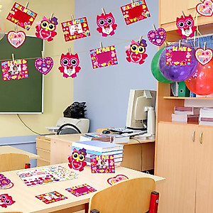24 Packs Valentine’s Day Craft Kits for Kids Valentine’s Heart Owl Picture Frame DIY Art Craft Valentine’s Day Party Decoration Favor Home Classroom Game Activities