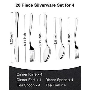 20-Piece Silverware Set for 4, JBGOYON Stainless Steel Flatware Set with Steak Knives, Mirror Polished Tableware Cutlery Set, Utensil Sets for Kitchen Include Knives Spoons Forks