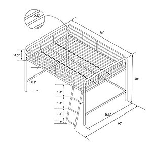 DHP Jett Junior Full Metal Loft Bed, Silver