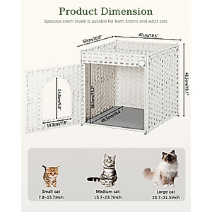 SETVSON Cat Litter Box Enclosure Cat Litter Box Furniture Hidden with Cat Litter Mat, Cat Litter Box Furniture with Two S-Shaped Hooks, Handwoven Rattan Cat House for Living Room, Bedroom, (White